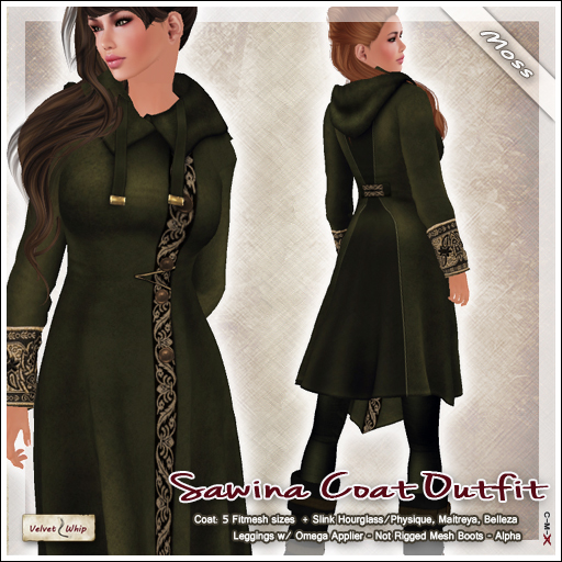 Second Life Marketplace - [V/W] Sawina Coat Outfit Moss - Medieval ...