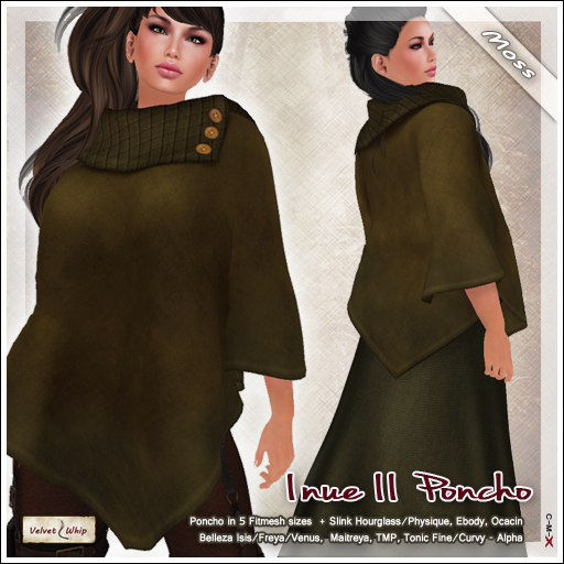 Second Life Marketplace - [V/W] Inue II Poncho Moss - Medieval fantasy ...