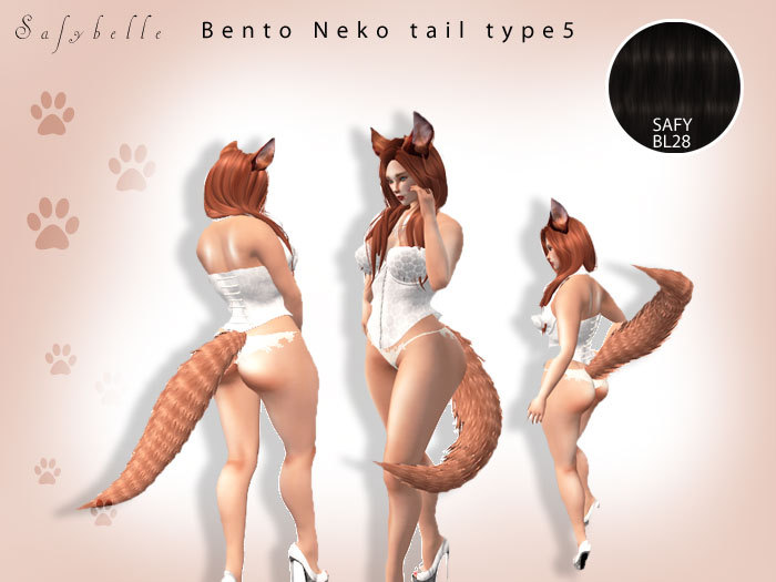 Second Life Marketplace - 250@Safybelle NEKO TAIL V5 - BLACK - BL28 (wear me)