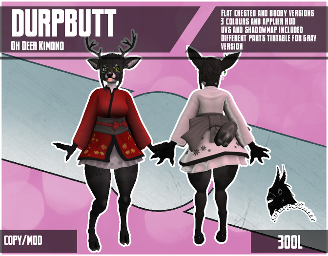 Second Life Marketplace - *DurpButt* Oh Deer Kimono (Flat chested verison included)