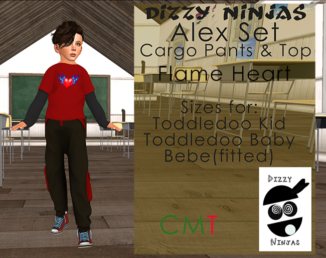 Second Life Marketplace - Dizzy Ninjas Alex Set Flame Heart (TDK&TDB ...