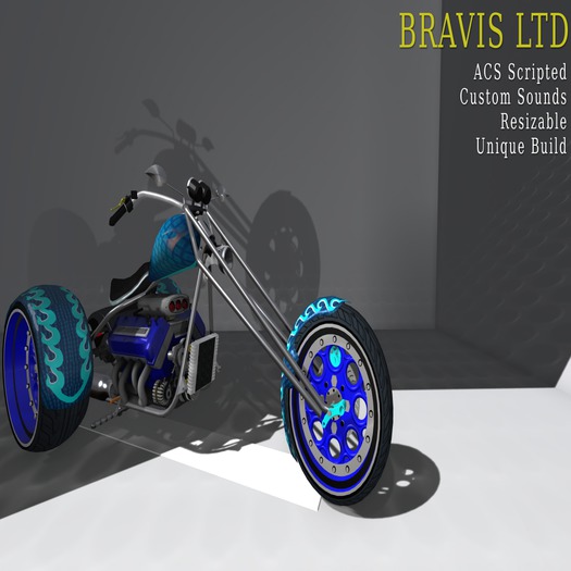 Second Life Marketplace - Bravis TX150 V8 Blue Trike Motorcycle