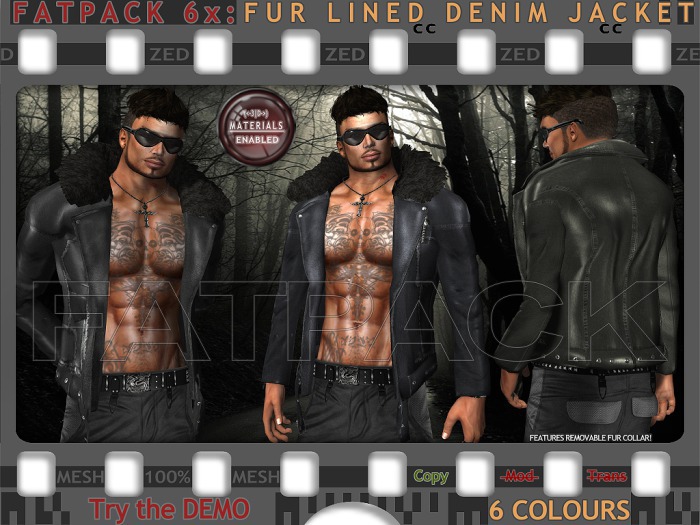 Second Life Marketplace - FATPACK - ZED 6x Goth Fur Lined Black Denim ...