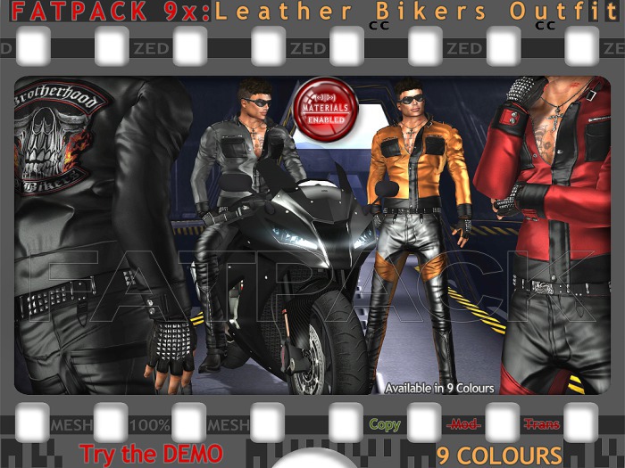 Second Life Marketplace - FATPACK - ZED 9x Slim Black Leather Bikers ...