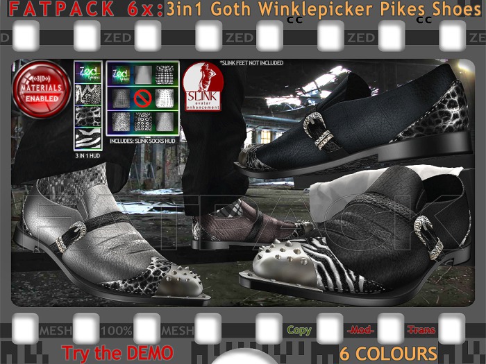Second Life Marketplace - FATPACK - ZED 6x 3in1 Goth Winklepicker Pikes ...