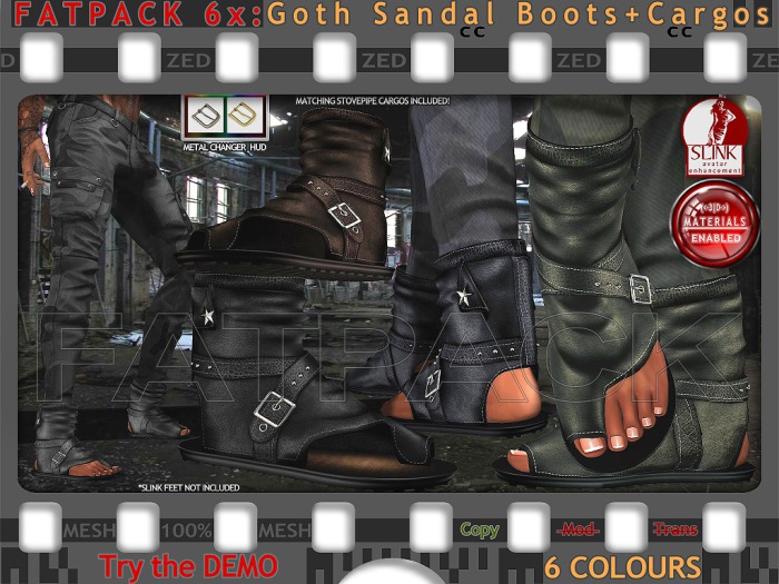 Second Life Marketplace - FATPACK - ZED 6x Goth Slink Sandal Boots ...
