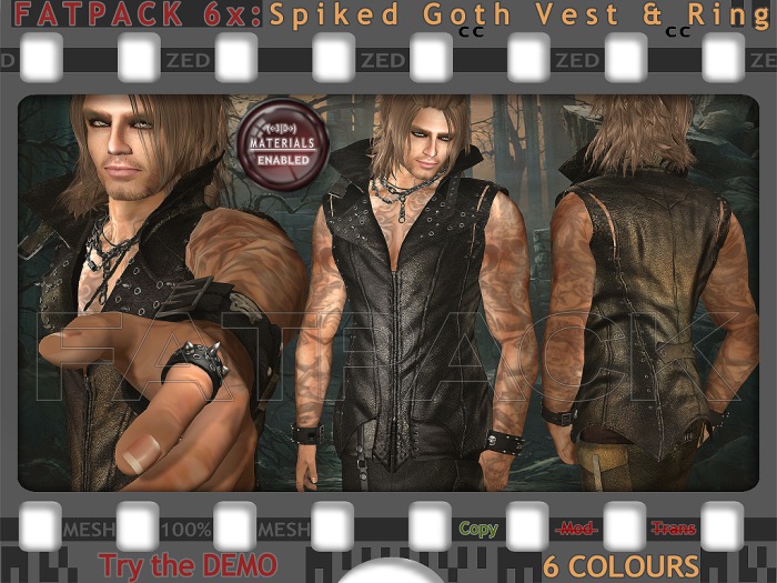 Second Life Marketplace - FATPACK - ZED 6x Spiked Goth Vest & MESH ...