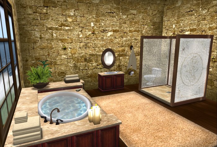 Second Life Marketplace - Warm Wood and Marble Bathroom