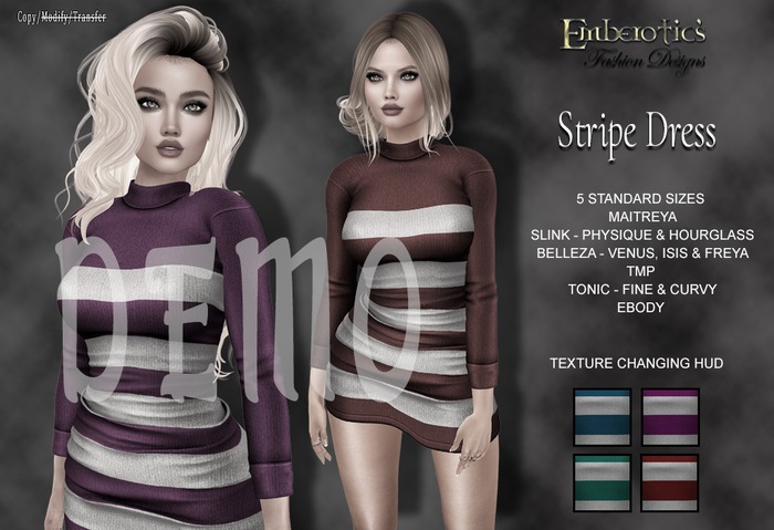 Second Life Marketplace - DEMO ~ Stripe Dress ~ and Texture Hud