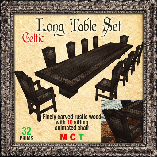 Second Life Marketplace - !! MOONSTRUCK !! Celtic Long Table & Chairs ...