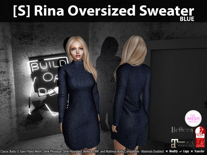 Second Life Marketplace - [S] Rina Oversized Sweater Blue