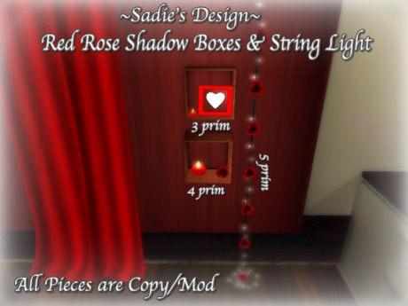 Second Life Marketplace - ~Sadie's Design~ Red Rose Shadow Box & String ...