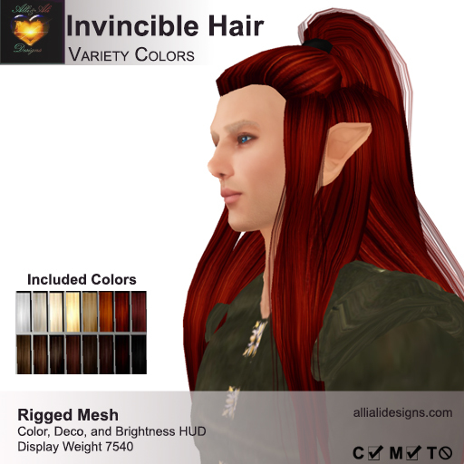 Second Life Marketplace - A&A Invincible Hair Variety Colors Pack. Long ...