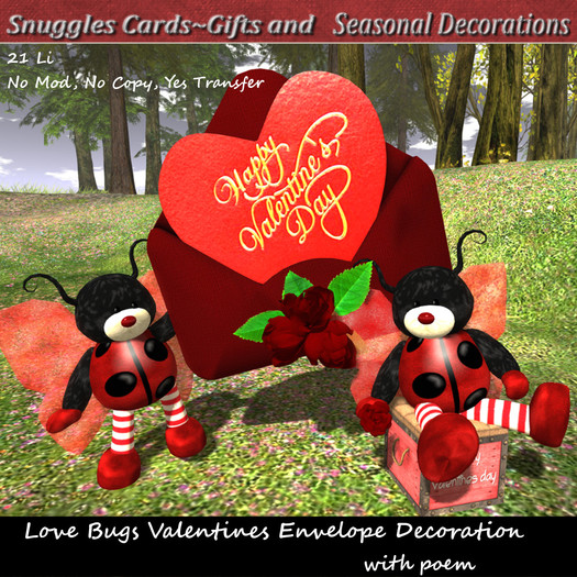 Second Life Marketplace - Love Bugs Valentines Envelope Decoration Boxed