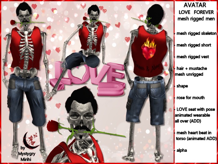 Second Life Marketplace - Love Forever Avatar Skeleton men mesh rigged ...