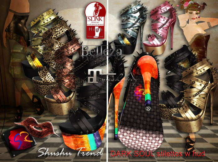 Second Life Marketplace - ShuShu DARK SOUL spiked stilettos w MEGA HUD ...