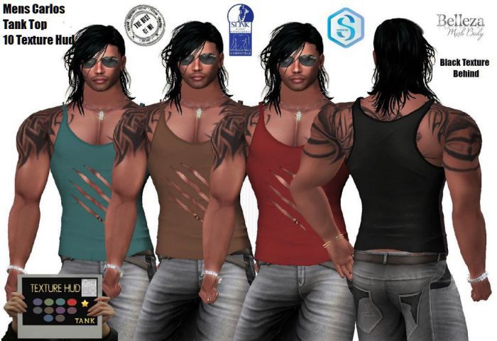 Second Life Marketplace - Mens Carlos Tank Top 10 Texture Hud