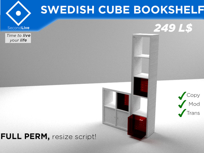Second Life Marketplace - Swedish Cube Bookshelf Full Perm (Mesh, PG, HUD)