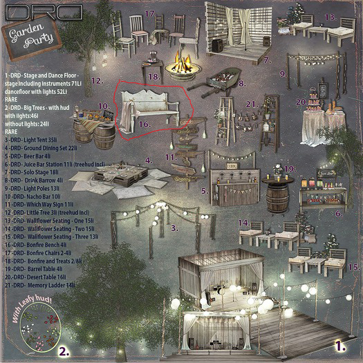 Second Life Marketplace - Gacha- 16 -DRD- Garden Party - Bonfire Bench