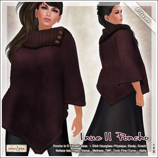 Second Life Marketplace - [V/W] Inue II Poncho Plum - Medieval fantasy ...