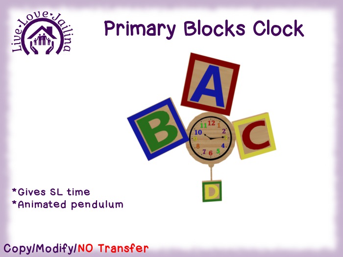 Second Life Marketplace - Live ♥ Love ♥ Jailina - PRIMARY BLOCKS CLOCK ...