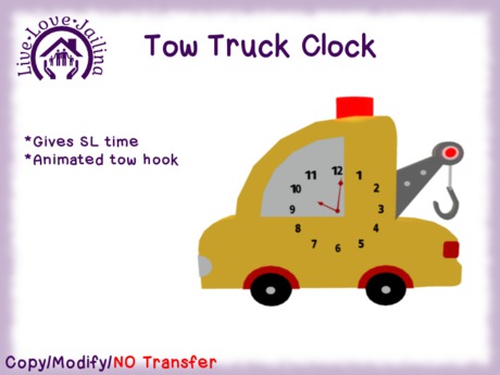Second Life Marketplace - Live ♥ Love ♥ Jailina - TOW TRUCK CLOCK (BOXED)