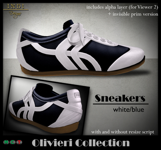 Second Life Marketplace - INDI Designs - Olivieri Sneakers white/blue