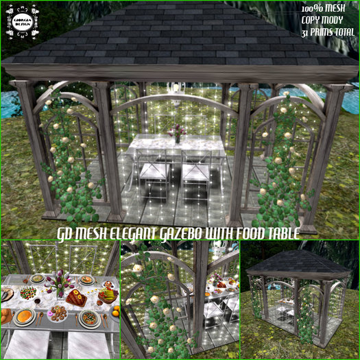 Second Life Marketplace - GD MESH ELEGANT GAZEBO WITH FOOD TABLE