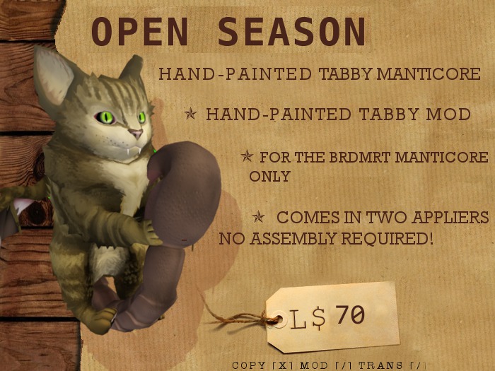 Second Life Marketplace - [OPEN SEASON] Manticore Tabby Mod