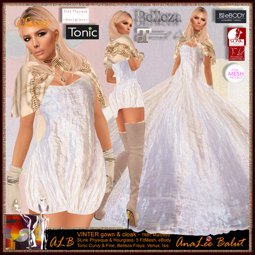 Second Life Marketplace - ALB VINTER gown & cloak NYE - SLink Maitreya ...