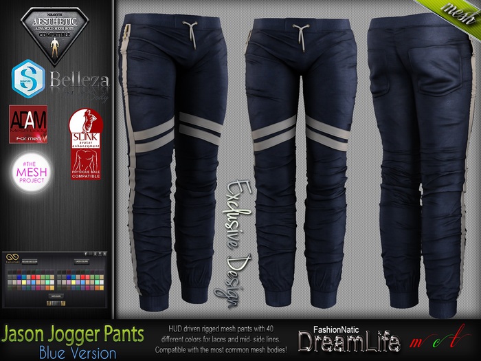 Second Life Marketplace - JASON BLUE Male Jogger Pants MESH - ADAM ...