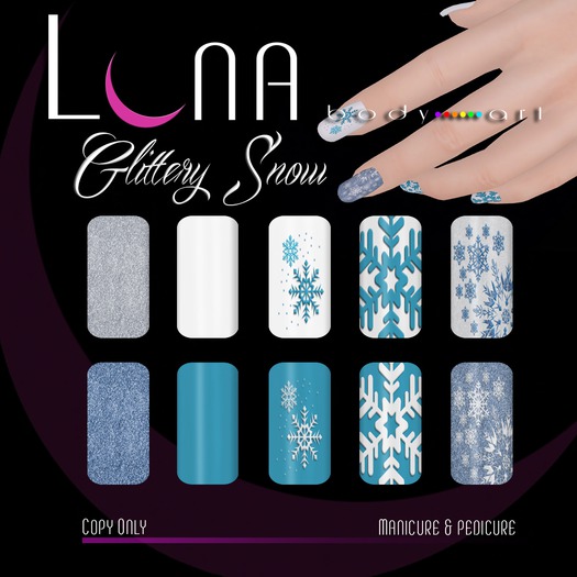 Second Life Marketplace - .::LUNA::. Body Art - Glittery Snow - Nails