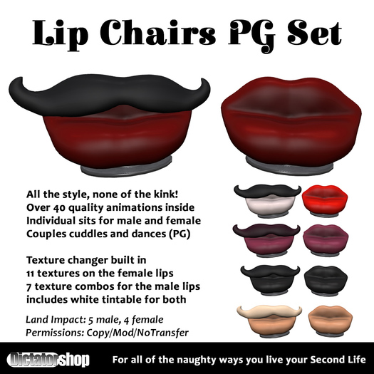Second Life Marketplace - [Ds] Lip Chairs PG Set 1.0 PKG