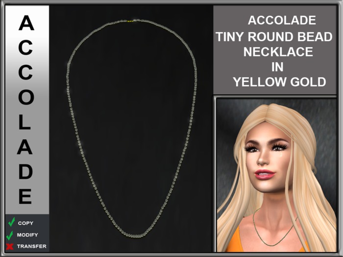 Second Life Marketplace - ACCOLADE TINY ROUND BEAD NECKLACE IN YELLOW GOLD