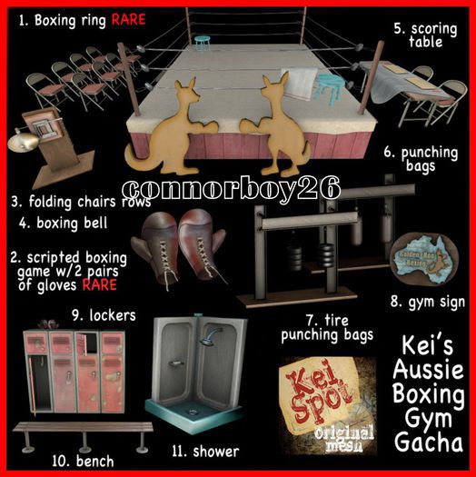 Second Life Marketplace - Kei's Aussie Boxing Gym Gacha - COMPLETE SET
