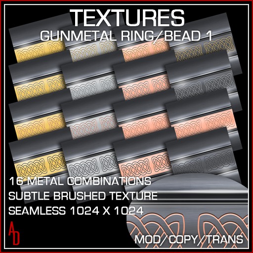 Second Life Marketplace - *AD* Textures - Gunmetal Ring Jewelry Textures