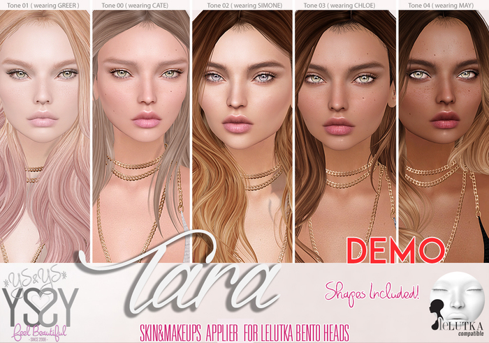 Second Life Marketplace - DEMO *YS&YS* Tara Skin Applier for Lelutka ...