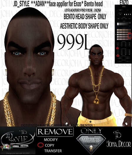 Second Life Marketplace - JD_STYLE *ADAN BLACK**FACE APPLIER FOR ENZO ...