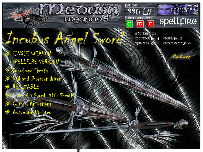 Second Life Marketplace - ~ Medusa Weapons ~ Incubus Angel Single Sword ...