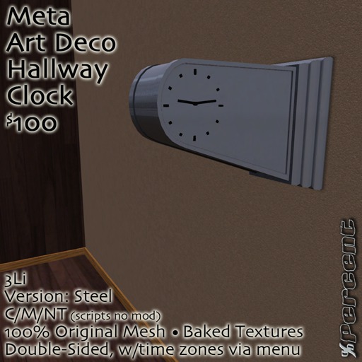 Second Life Marketplace - % Meta Hallway Clock (steel) *MESH*