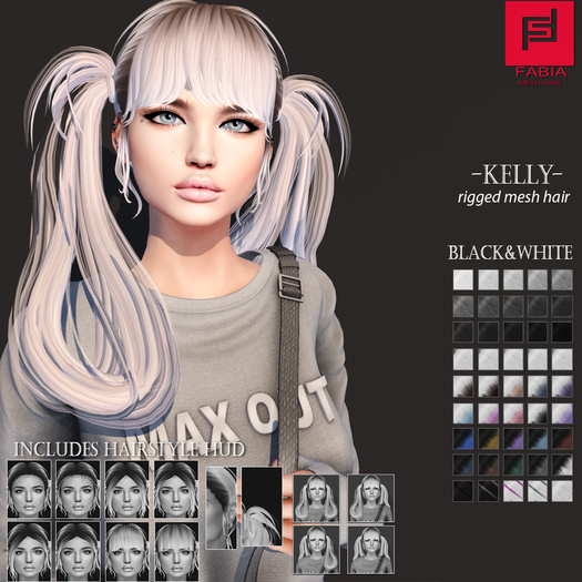 Second Life Marketplace Fabia Mesh Hair Blackandwhite