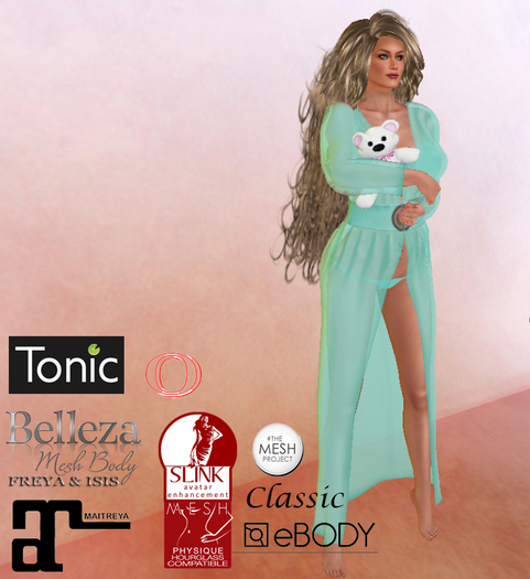 Second Life Marketplace Ladies Long Birthing Gown Teal Fitmesh
