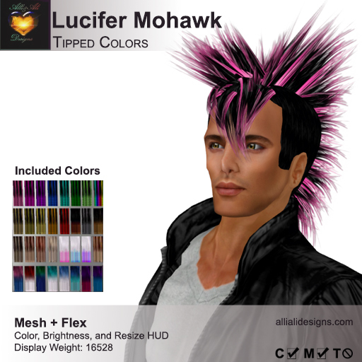Second Life Marketplace - A&A Lucifer Mohawk Tipped Colors Pack. Mens ...