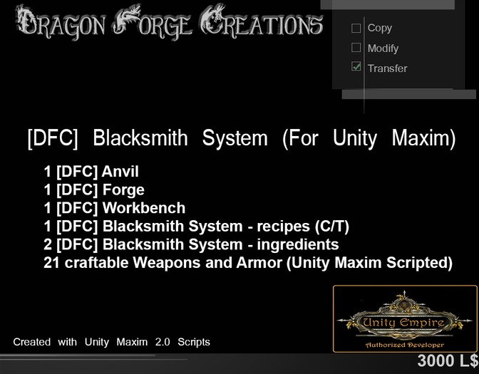 Second Life Marketplace - [DFC] Blacksmith System (For Unity Maxim)