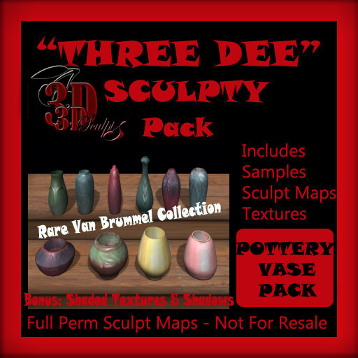Second Life Marketplace - "Three Dee" Pottery Vase Sculpty Pack