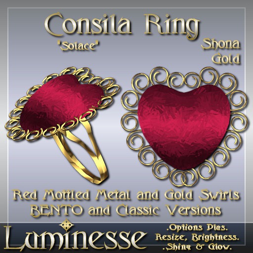 Second Life Marketplace - CONSILA "Solace" Shona BENTO Ring OP - Red ...