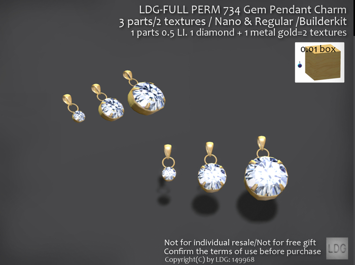 Second Life Marketplace - LDG-FULL PERM 734 Gem Pendant Charm /3 parts ...