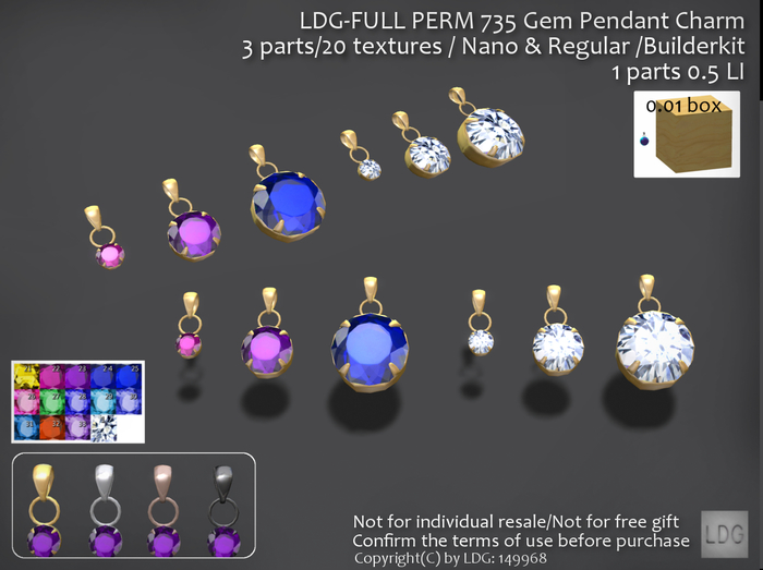 Second Life Marketplace - LDG-FULL PERM 735 Gem Pendant Charm /3 parts ...