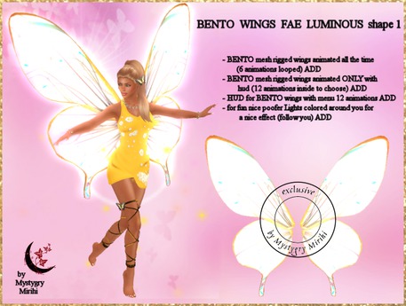 Second Life Marketplace - BENTO fae wings white luminous mesh rigged ...
