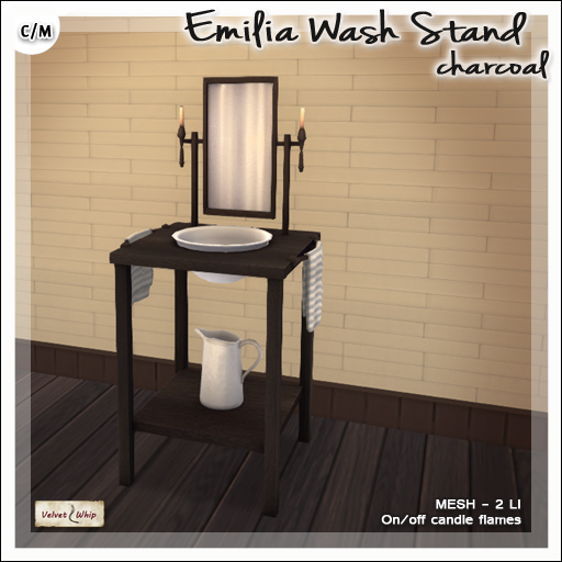 Second Life Marketplace - [V/W] Emilia Wash Stand Charcoal - Rustic ...
